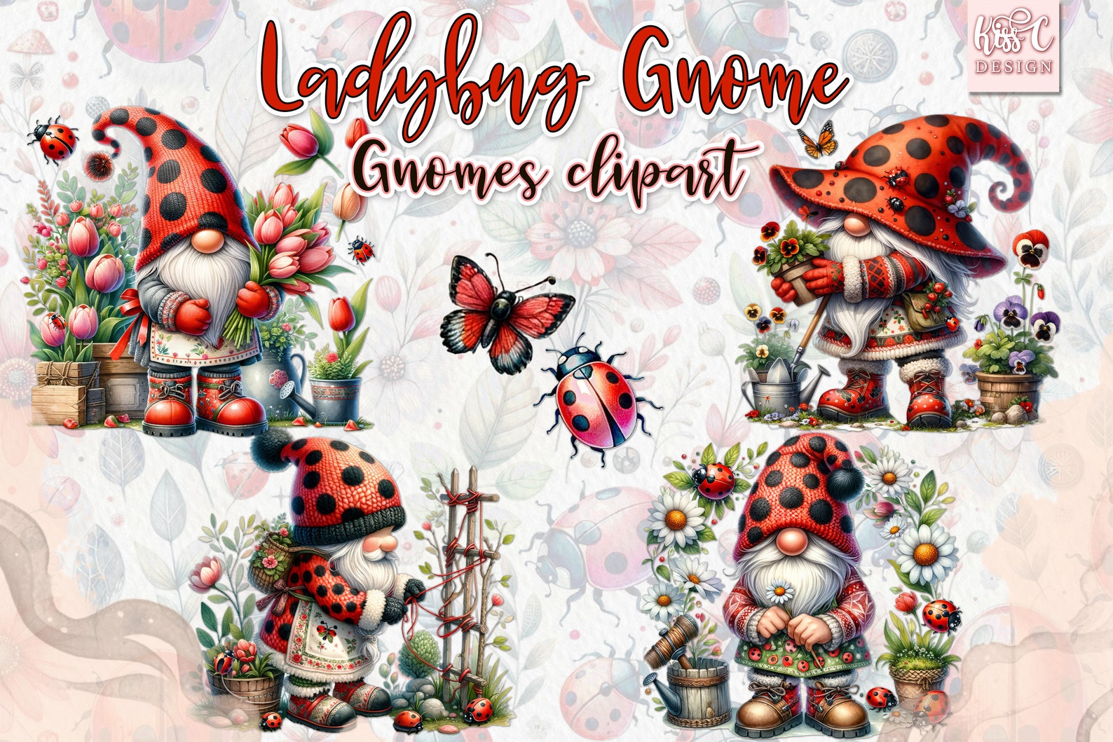 Ladybug Gnomes PNG Clipart. Cute Gnome PNG Bundle. Spring Season ...