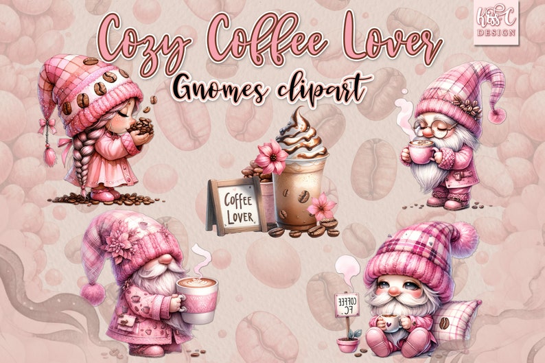 Watercolor Cozy Coffee Lover Gnomes Collection. Coffee Gnome PNG Bundle ...