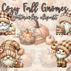 Watercolor Cozy Fall Gnomes Clipart Set. 12 Autumn Pumpkin Gnome ...