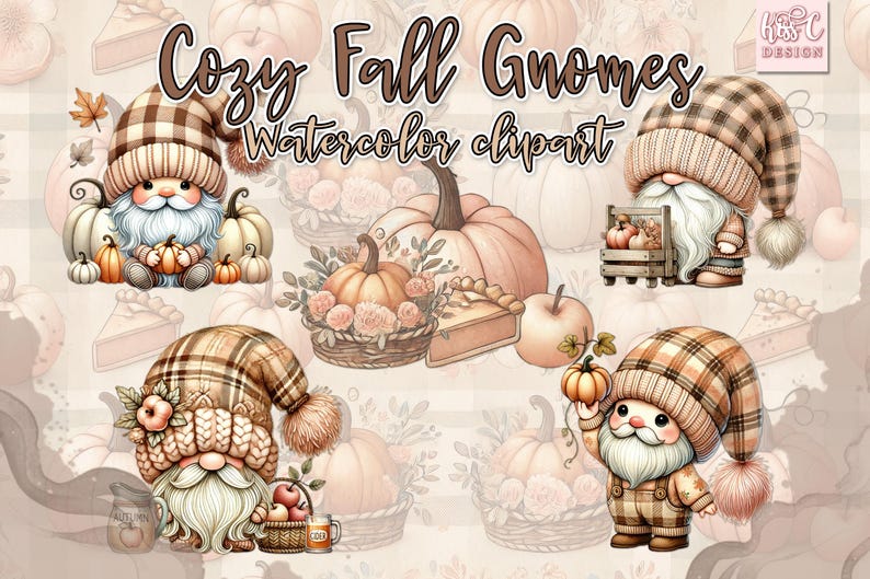 Cozy Fall Pumpkin Gnome Watercolor Clipart for Autumn Decor and ...