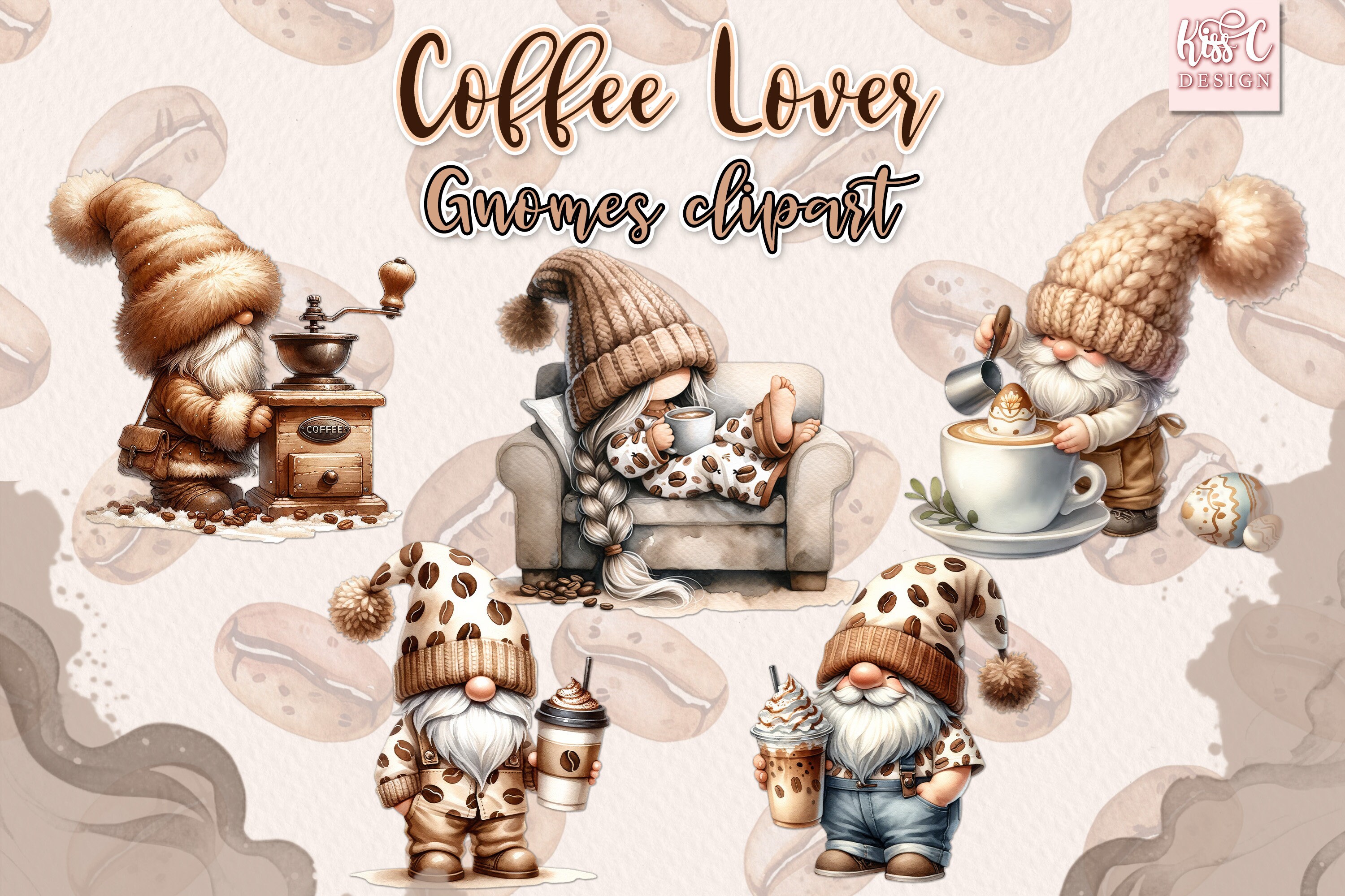 Watercolor Coffee Lover Gnomes Collection. Coffee Gnome PNG Bundle ...