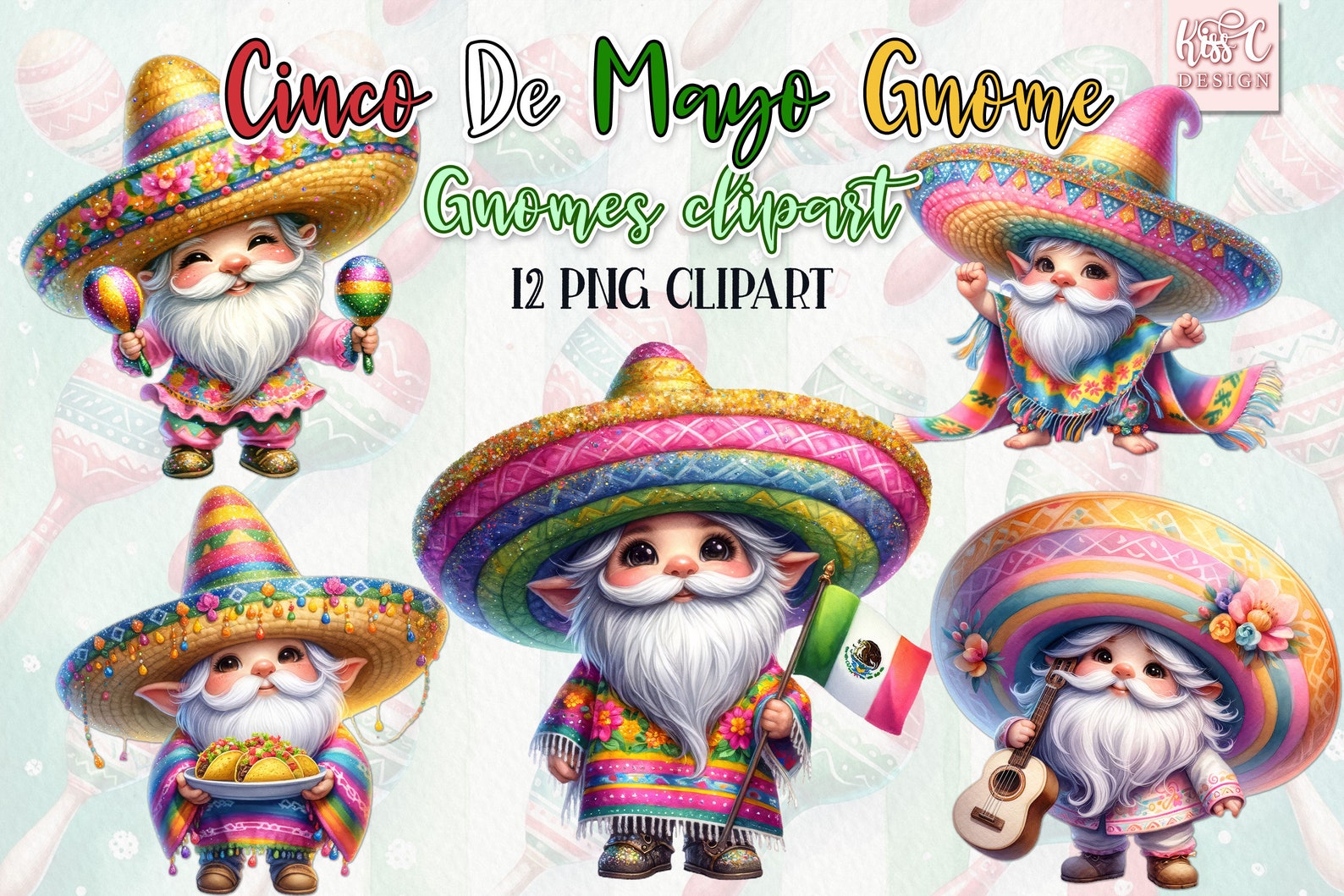 Watercolor Cinco De Mayo Gnomes Clipart. Printable Mexican Gnome ...