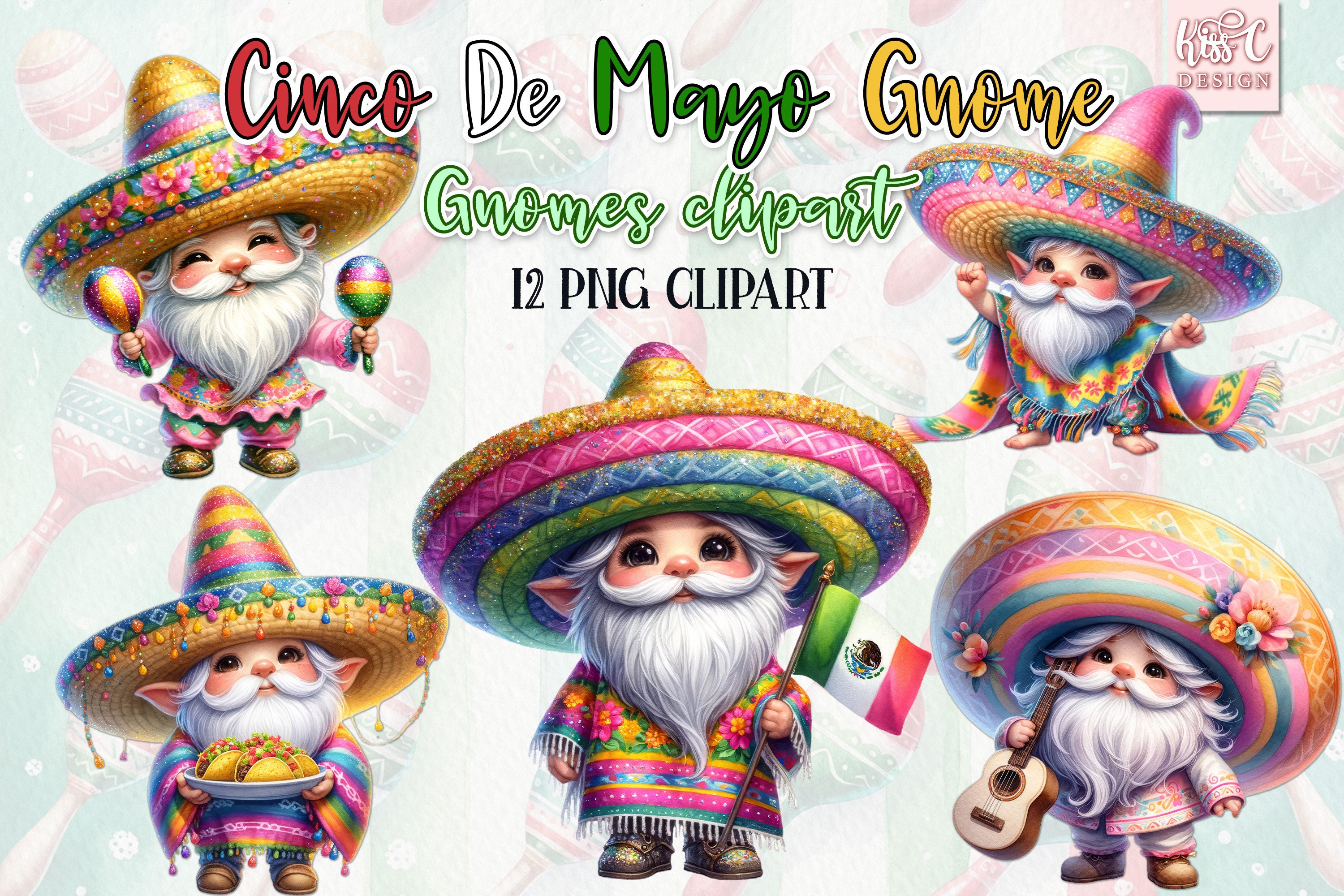 Watercolor Cinco De Mayo Gnomes Clipart. Printable Mexican Gnome ...