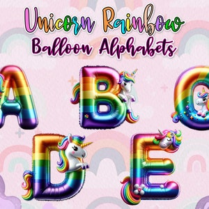 Rainbow Unicorn Balloons Alphabets. A-Z Alphabet PNG Clipart ...