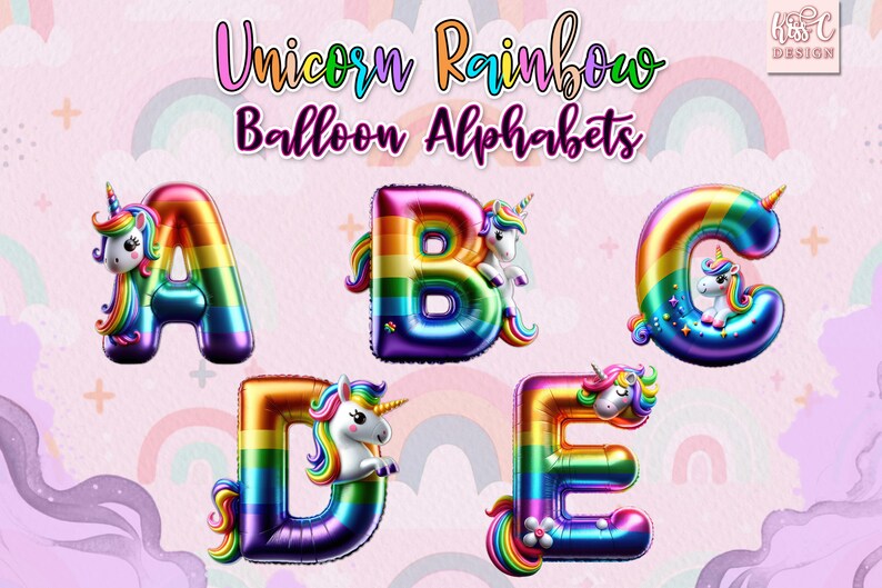 Rainbow Unicorn Balloons Alphabets. A-Z Alphabet PNG Clipart ...