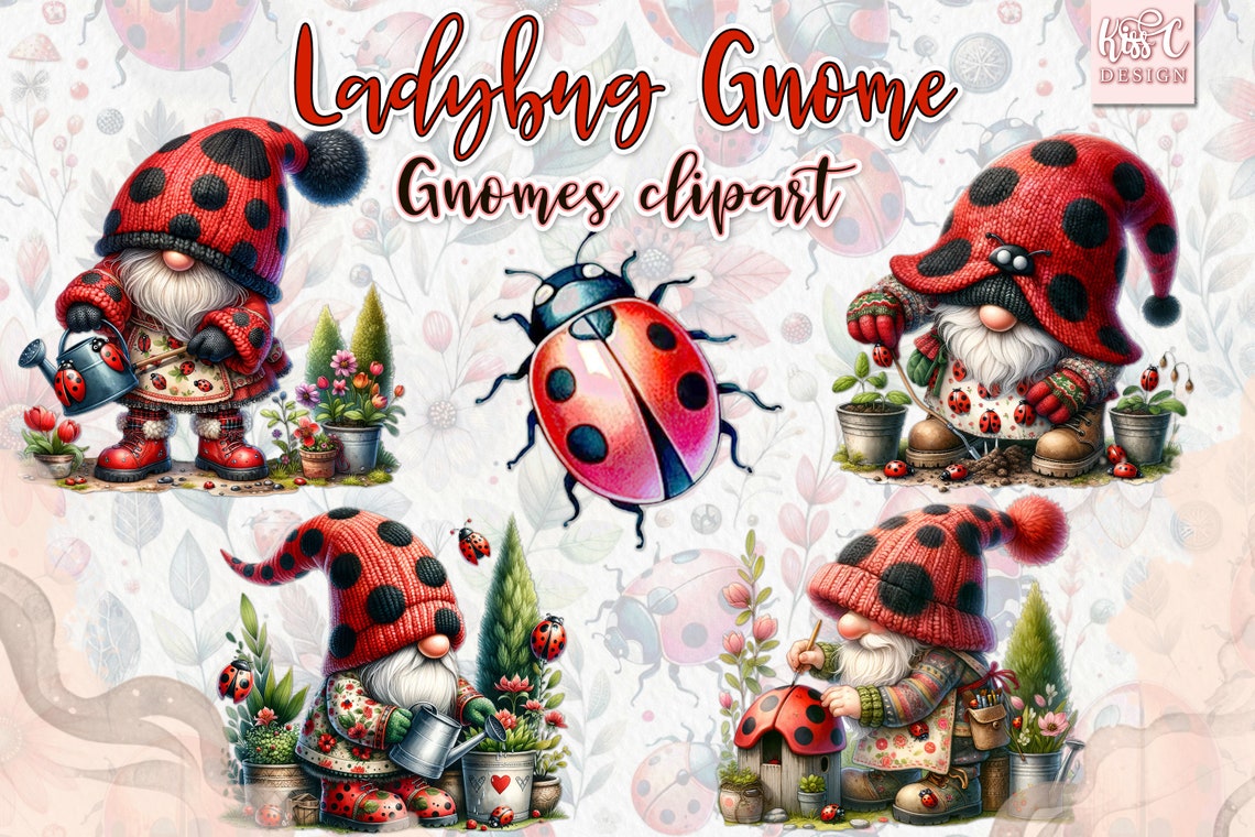 Ladybug Gnomes PNG Clipart. Cute Gnome PNG Bundle. Spring Season ...
