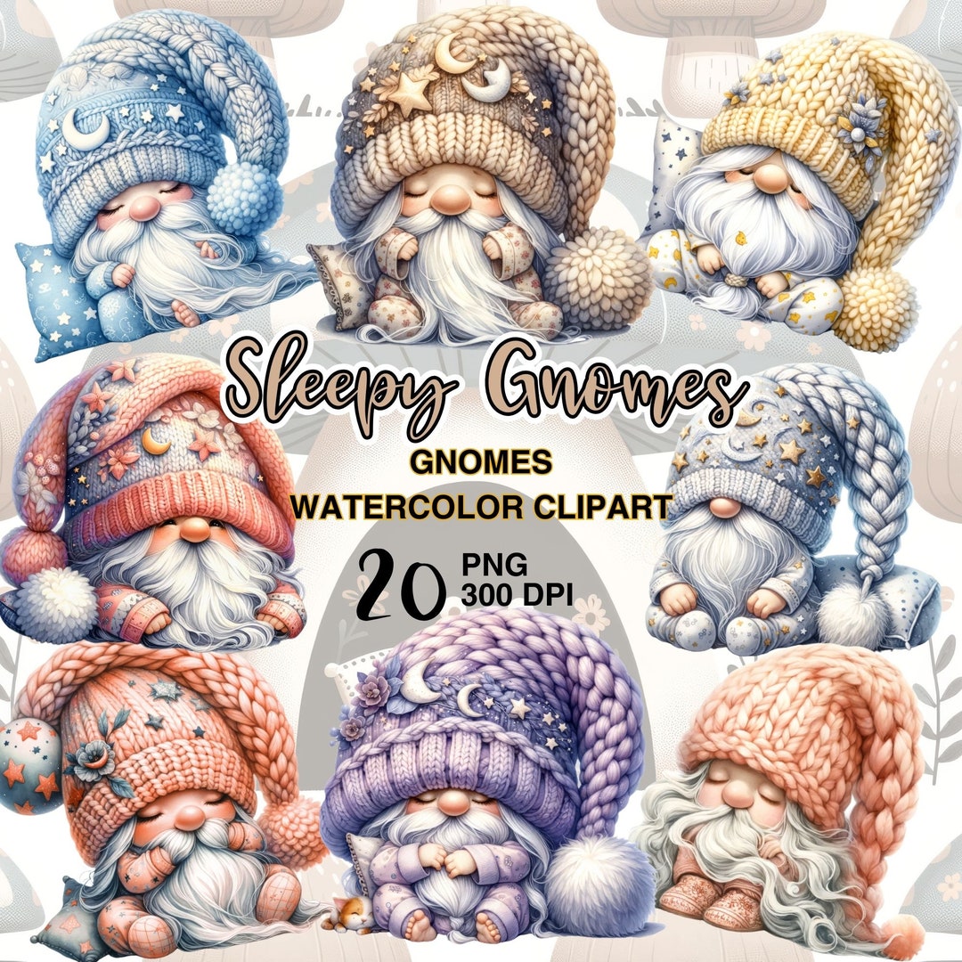 Watercolor Sleepy Gnomes PNG Clipart. Gnome PNG Bundle. Spring & Summer ...