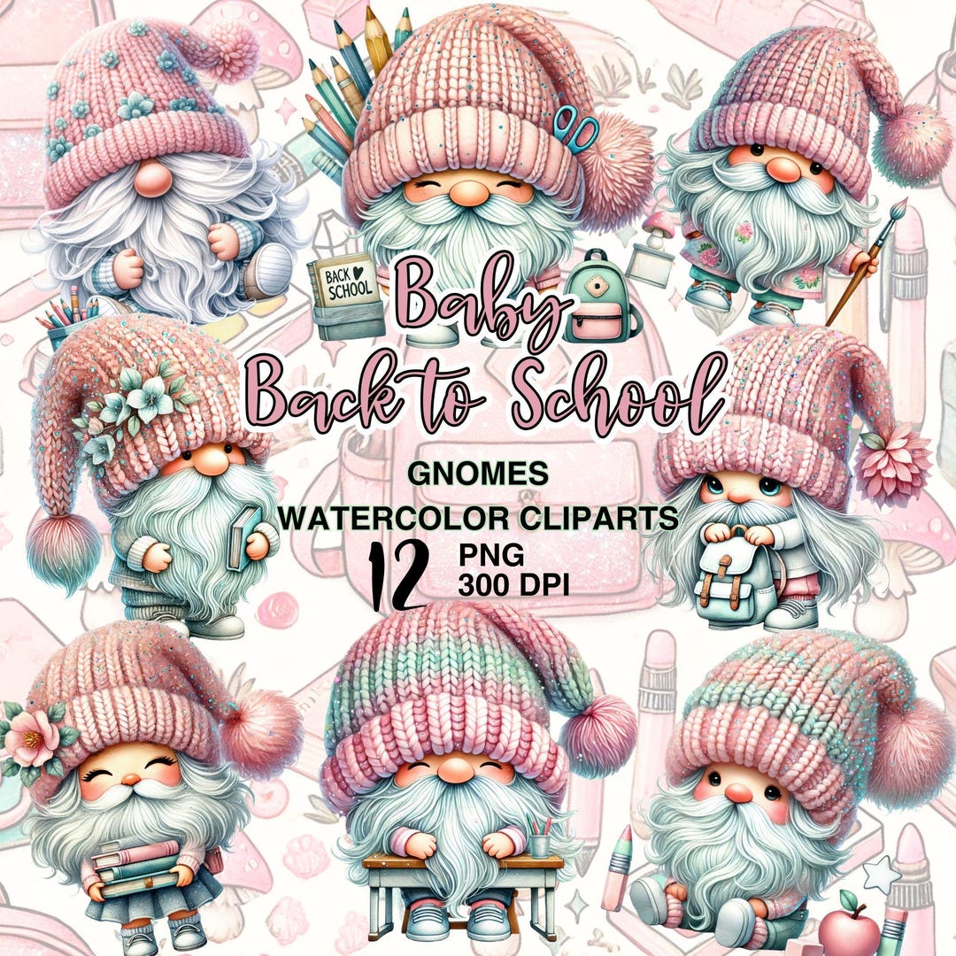 Watercolor Baby Back to School Gnomes Clipart. 12 PNG Printable Gnomes ...