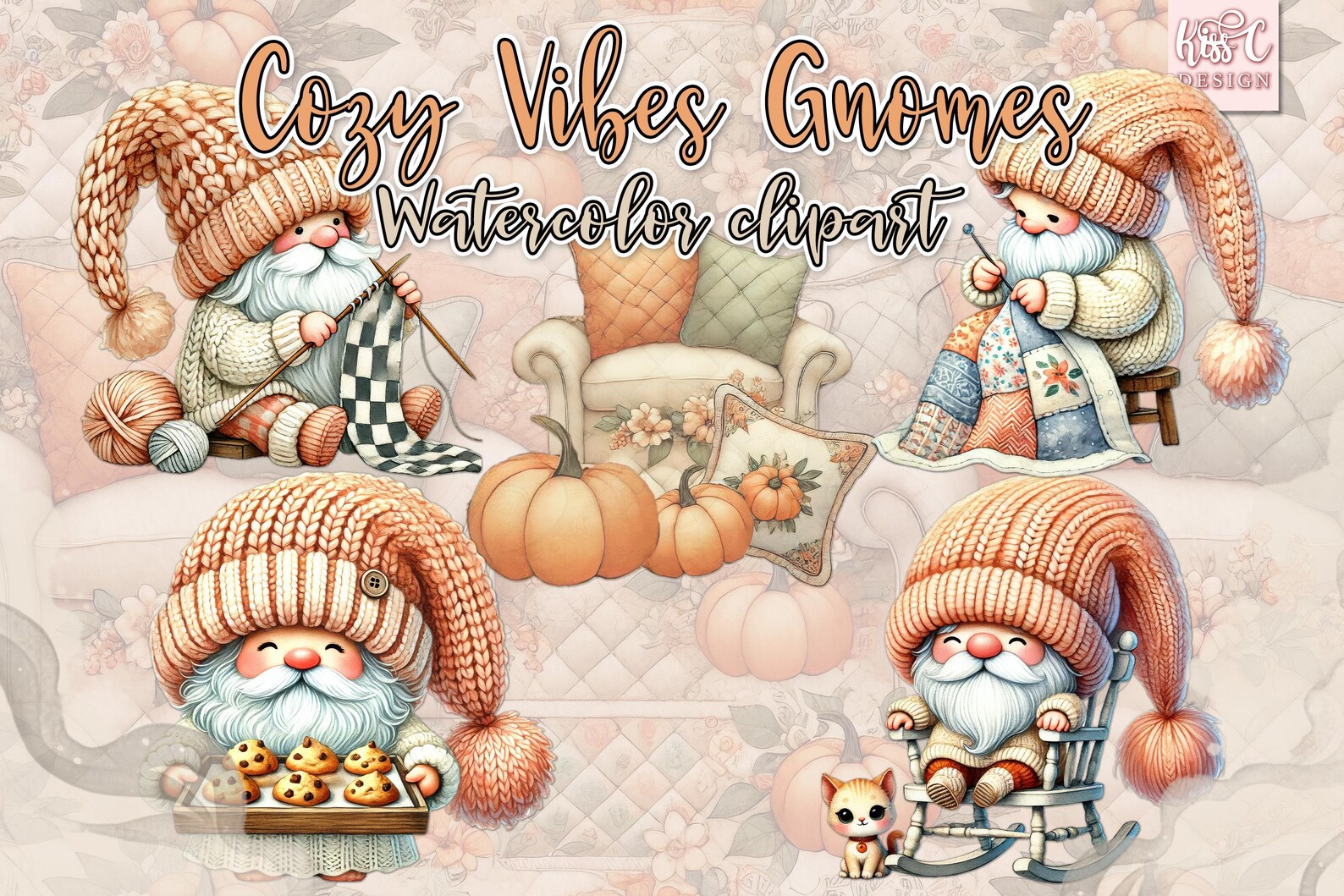 Cozy Vibes Autumn Gnome Watercolor Clipart Collection for Fall Decor ...