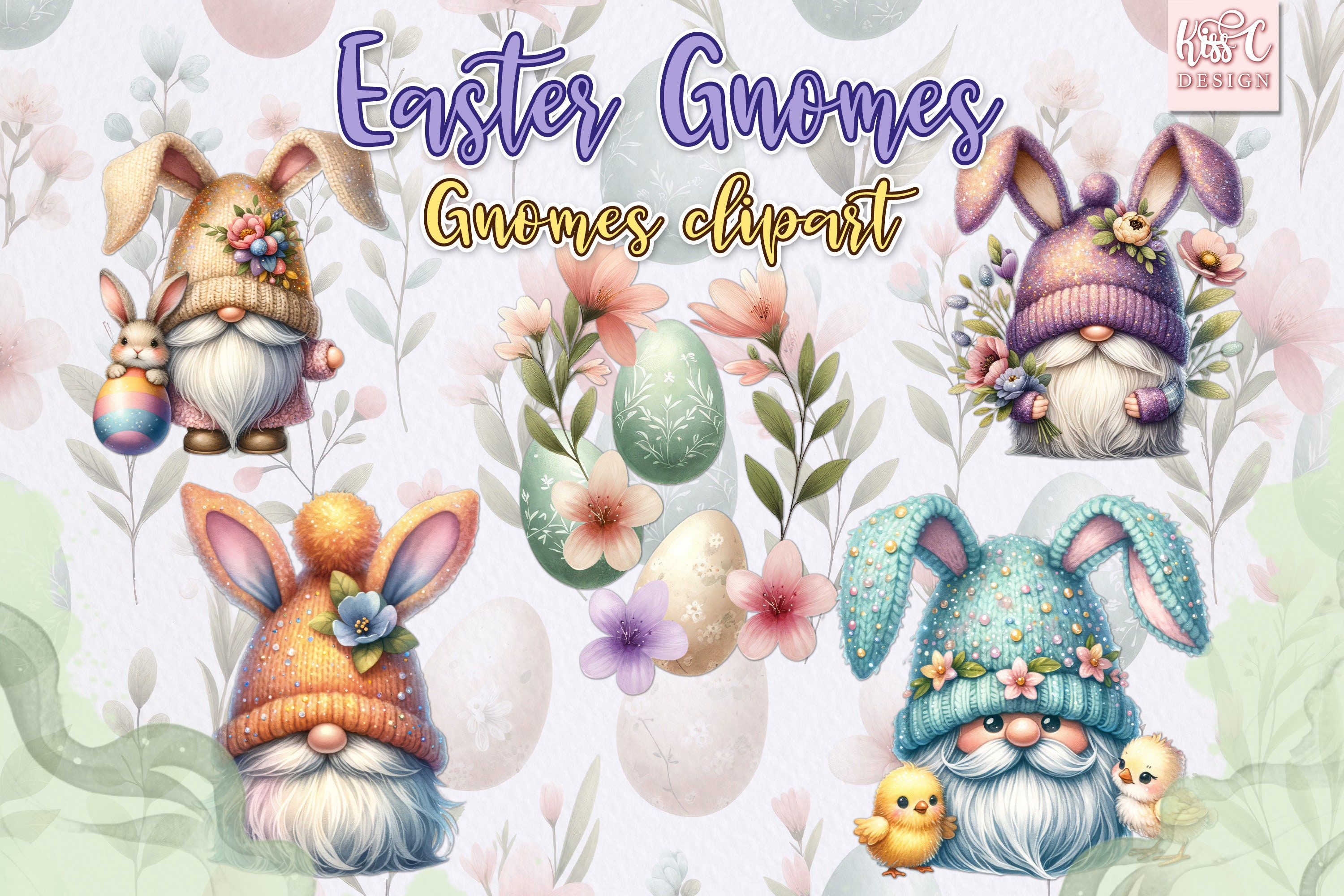Easter Gnomes Watercolor Clipart, Spring PNG Designs (digital Download ...