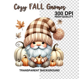 Watercolor Cozy Fall Gnomes Clipart Set. 12 Autumn Pumpkin Gnome ...