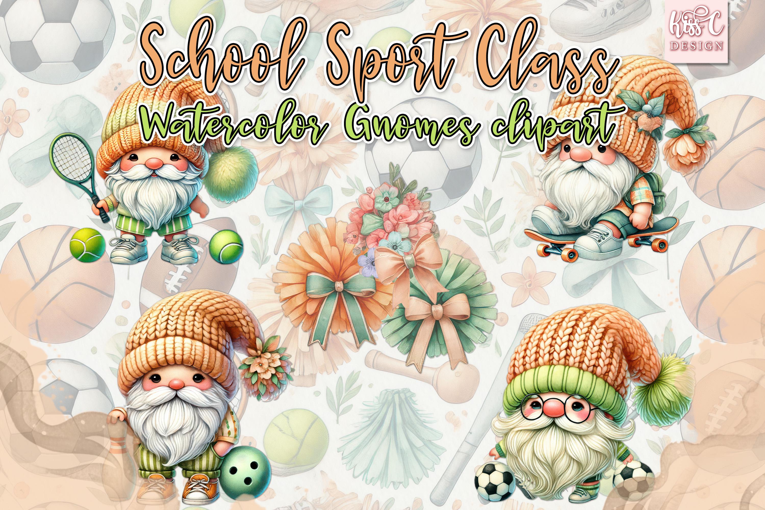Watercolor Back to School Sporty Gnomes Clipart. 12 Gym Class Gnomes ...