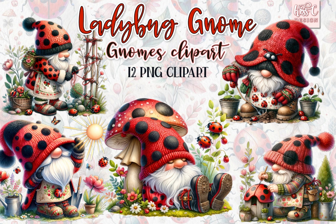 Ladybug Gnomes PNG Clipart. Cute Gnome PNG Bundle. Spring Season ...