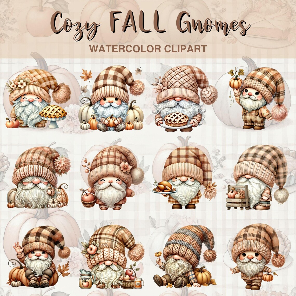 Cozy Fall Pumpkin Gnome Watercolor Clipart for Autumn Decor and ...