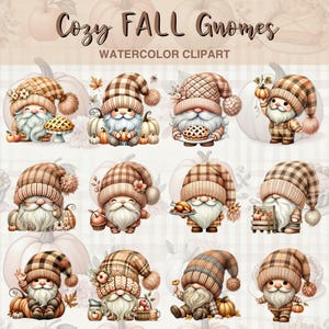 Watercolor Cozy Fall Gnomes Clipart Set. 12 Autumn Pumpkin Gnome ...