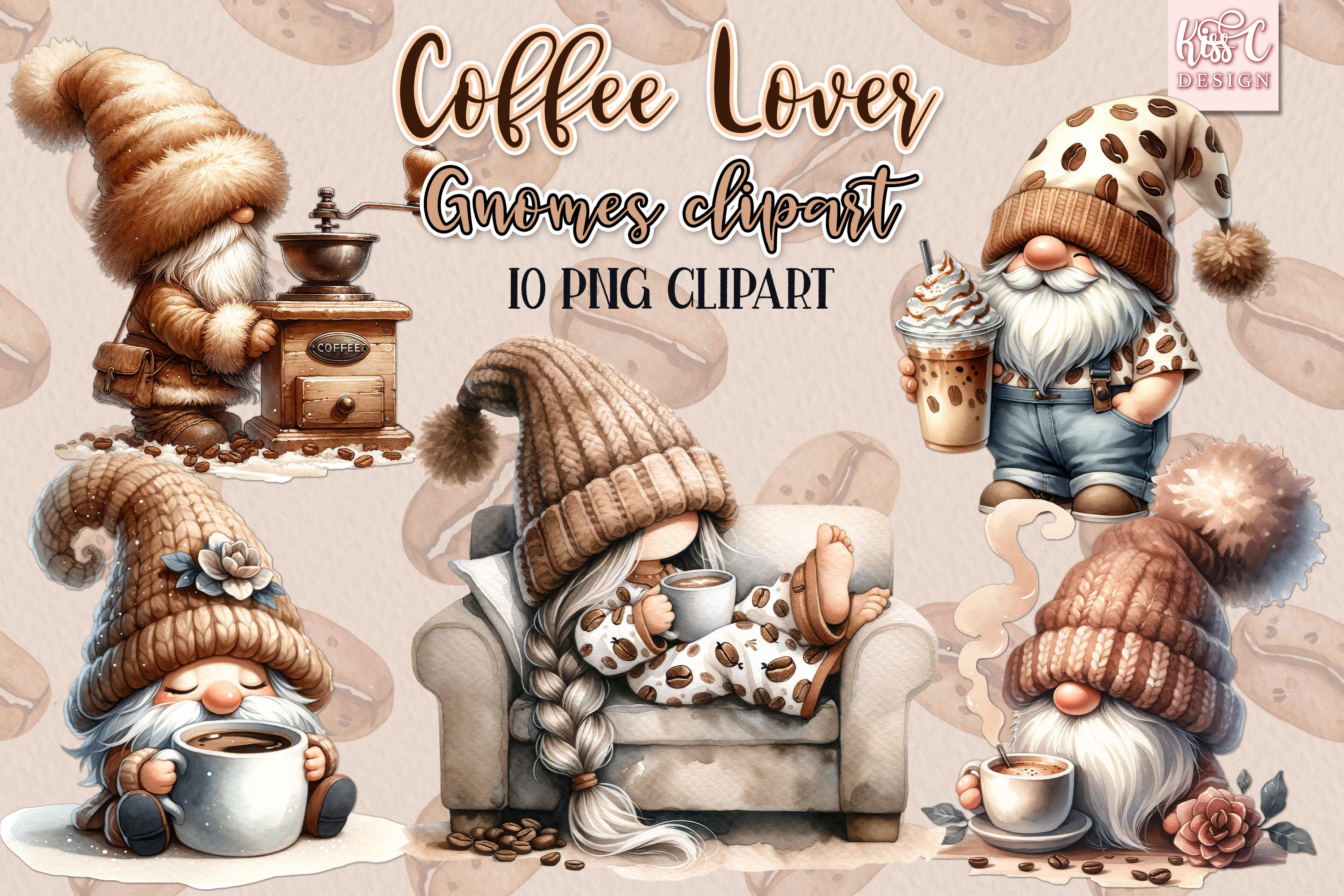 Watercolor Coffee Lover Gnomes Collection. Coffee Gnome PNG Bundle ...