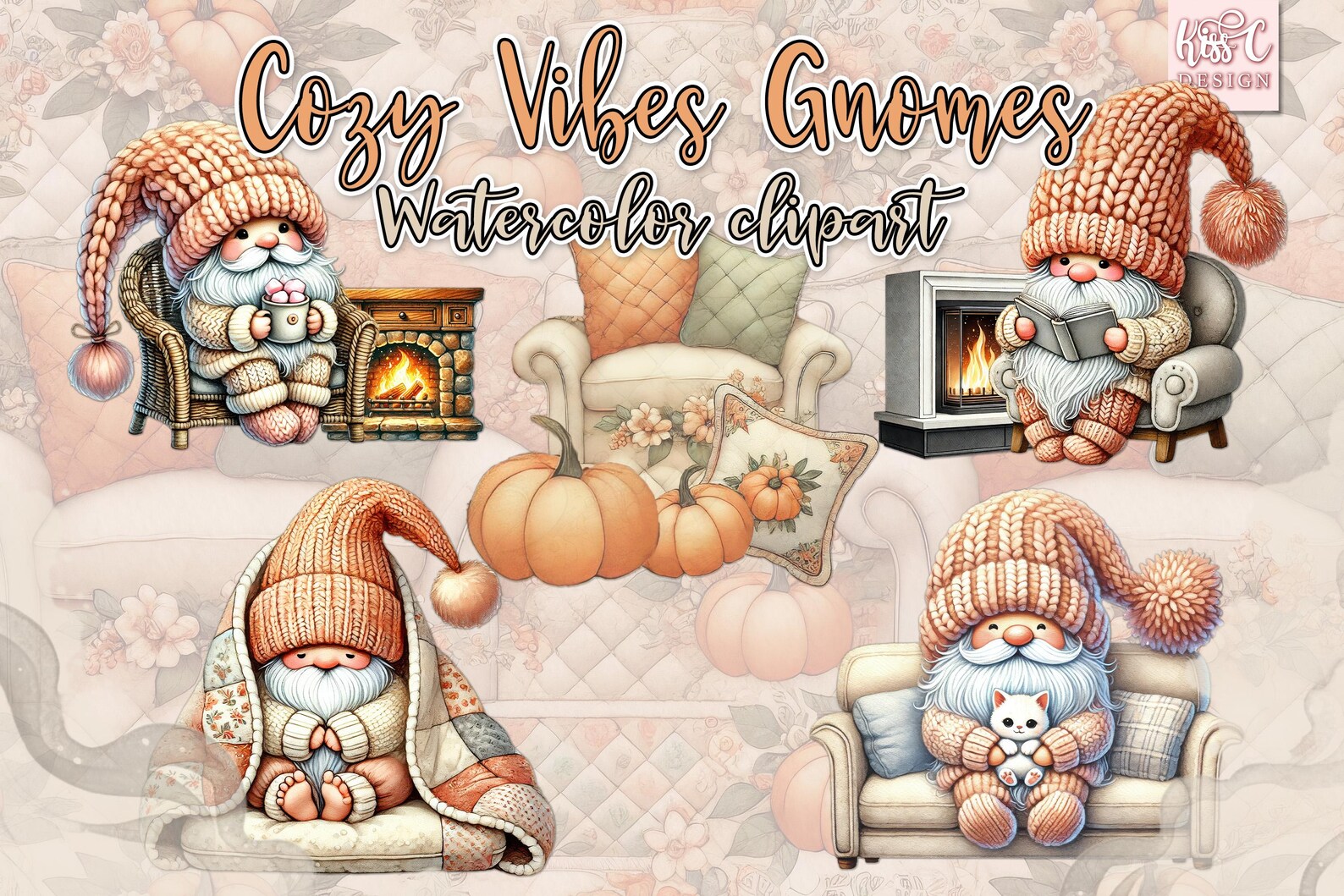 Cozy Vibes Autumn Gnome Watercolor Clipart Collection for Fall Decor ...