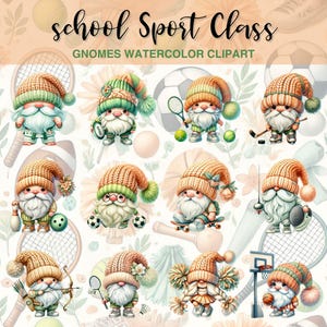Watercolor Back to School Sporty Gnomes Clipart. 12 Gym Class Gnomes ...