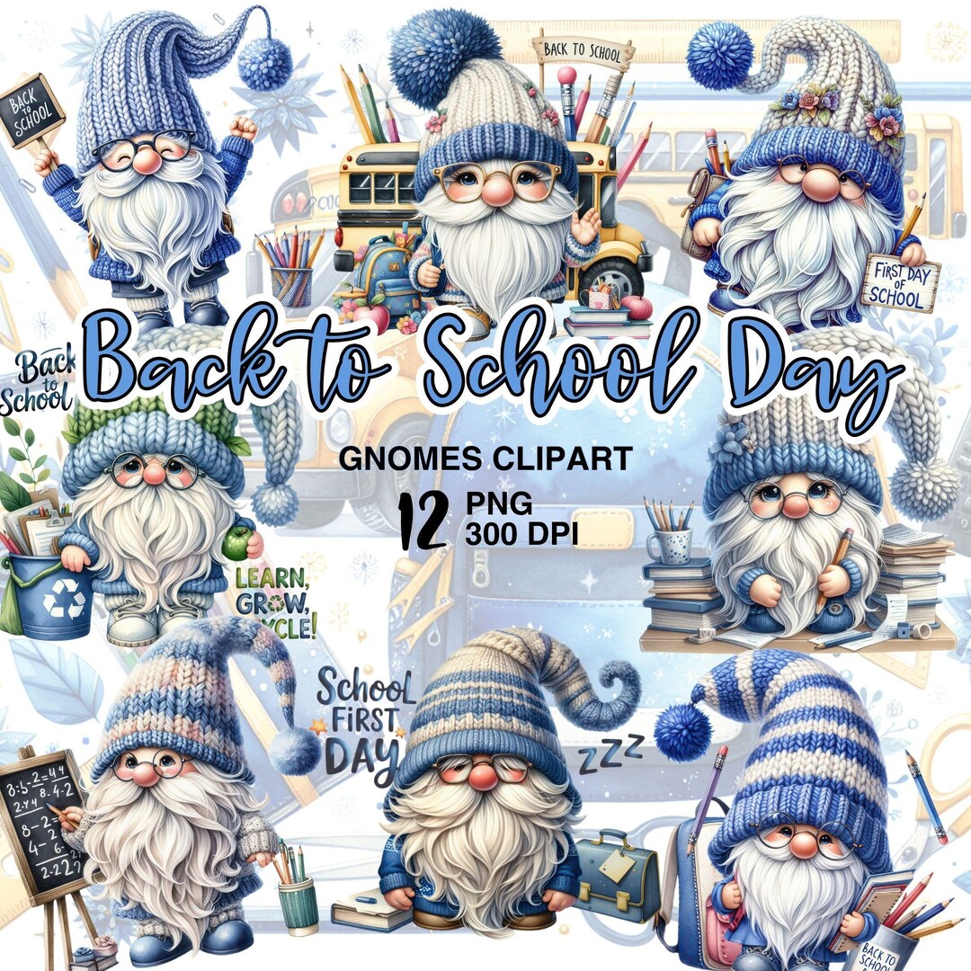 Back to School Gnomes Watercolor Clipart, Classroom Decor (PNG) - Etsy