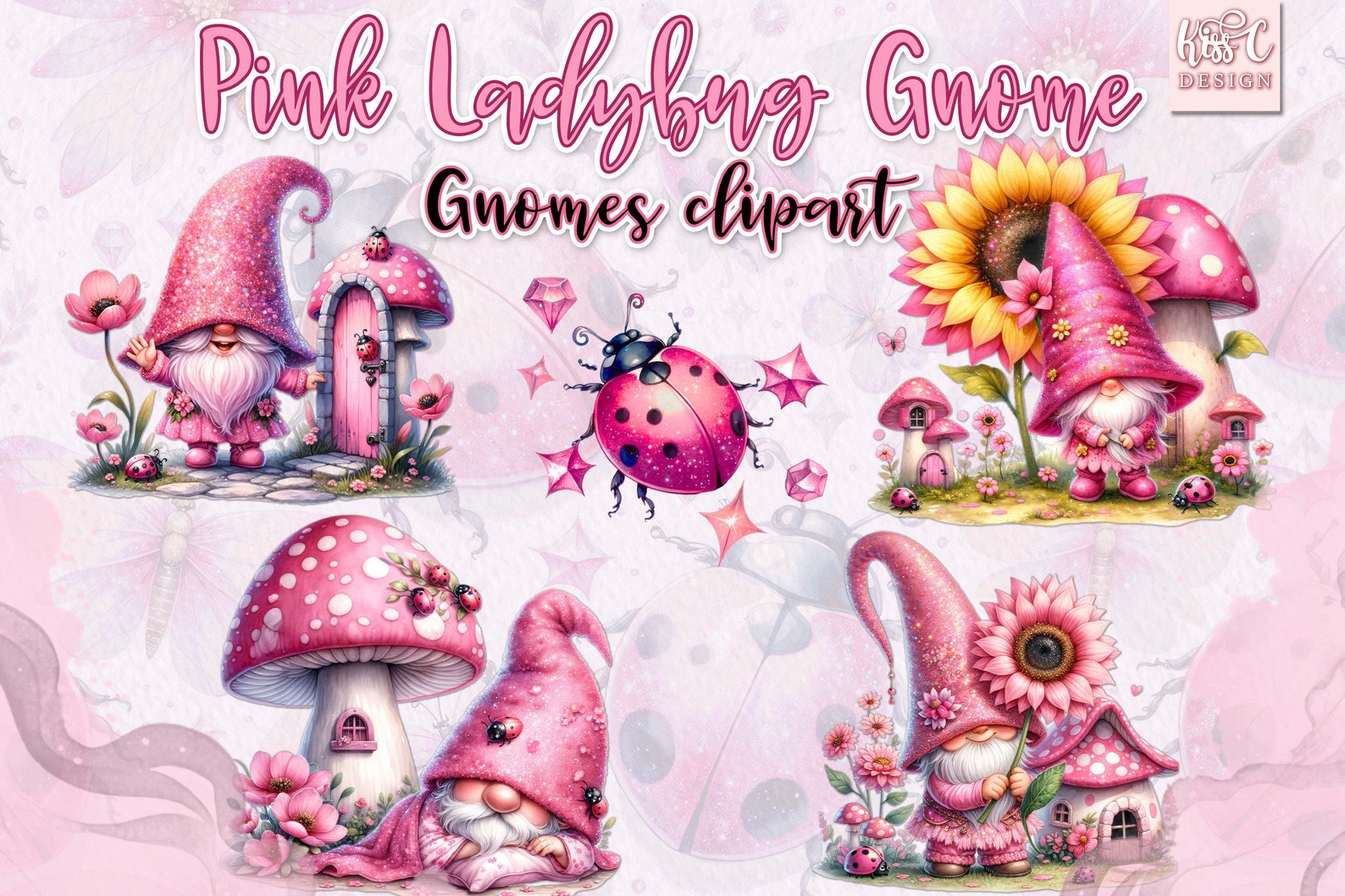 Pink Ladybug Gnomes PNG Clipart. Cute Gnome PNG Bundle. Spring Season ...