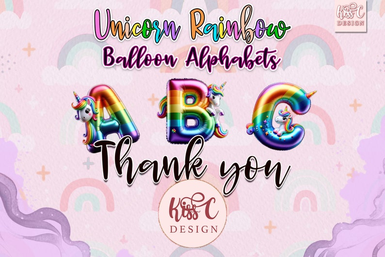 Rainbow Unicorn Balloons Alphabets. A-Z Alphabet PNG Clipart ...