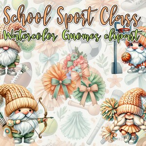 Watercolor Back to School Sporty Gnomes Clipart. 12 Gym Class Gnomes ...