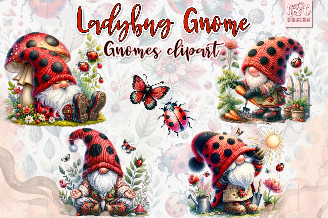 Ladybug Gnomes PNG Clipart. Cute Gnome PNG Bundle. Spring Season ...