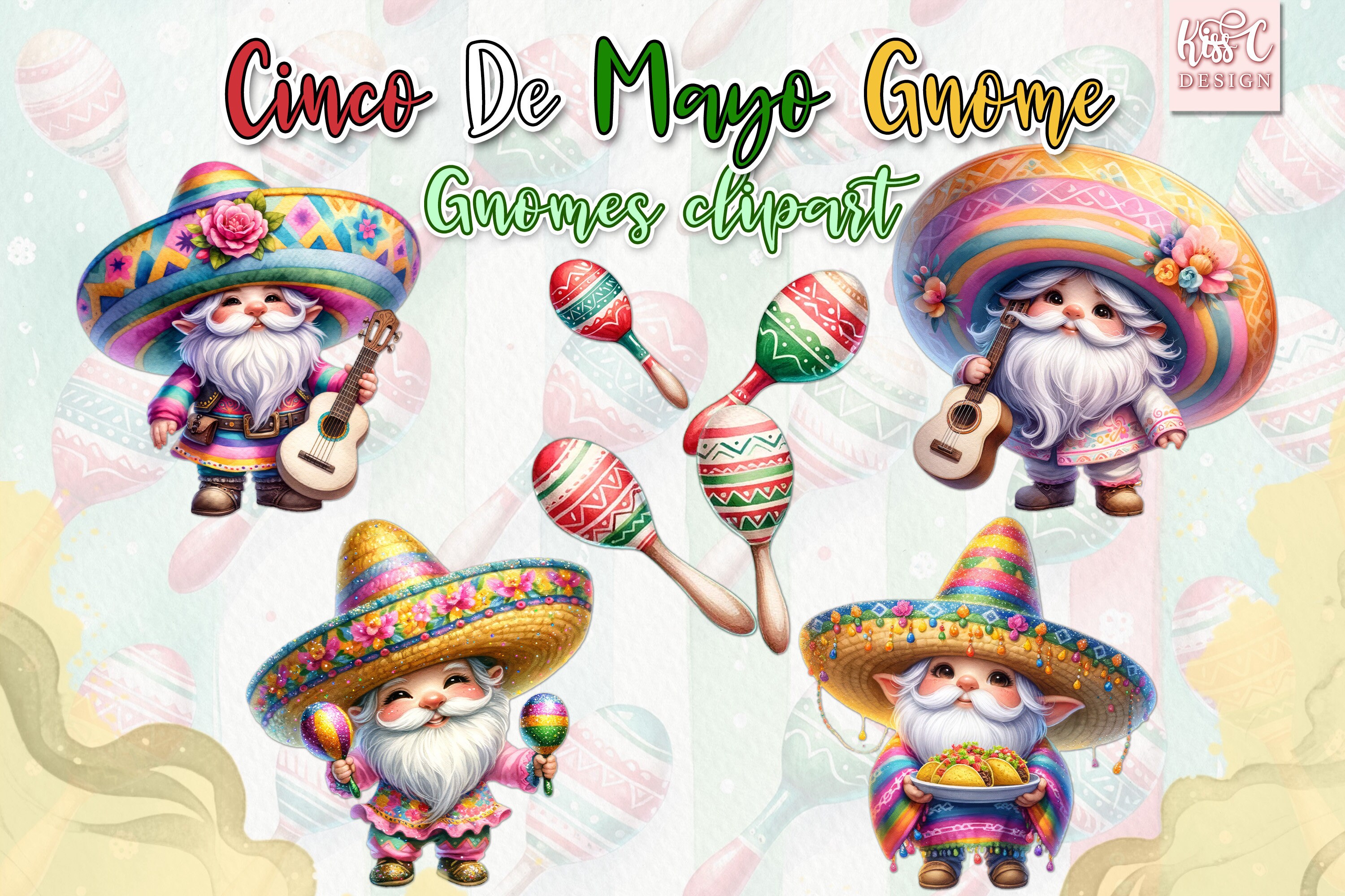 Watercolor Cinco De Mayo Gnomes Clipart. Printable Mexican Gnome ...