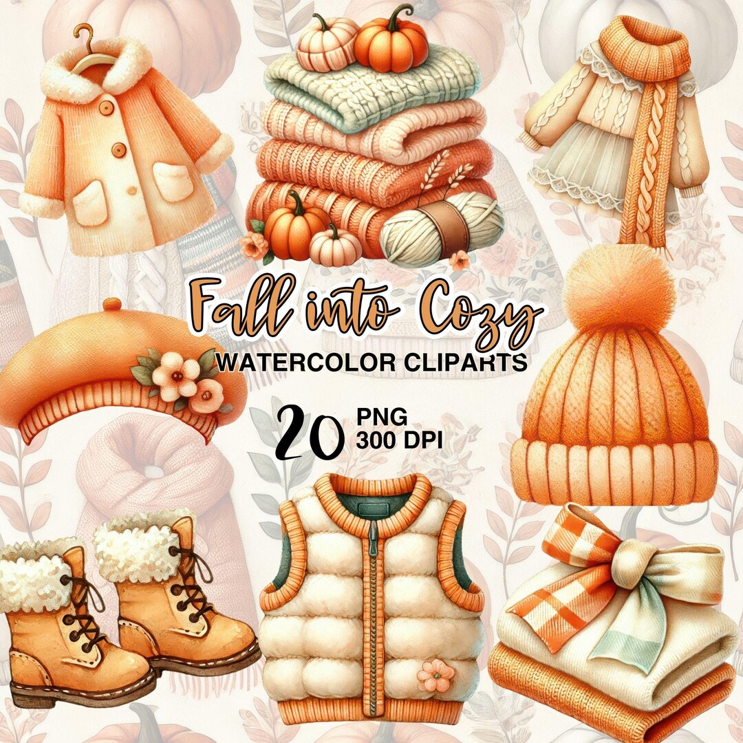 Autumn Clothing Watercolor Clipart, Fall Fashion Elements (PNG, 300 Dpi ...