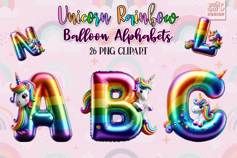 Rainbow Unicorn Balloons Alphabets. A-Z Alphabet PNG Clipart ...