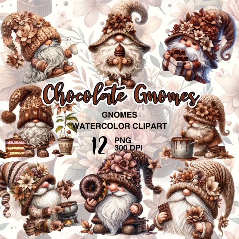 Watercolor Chocolate Gnomes Clipart. 12 PNG Printable Gnomes. Cute ...