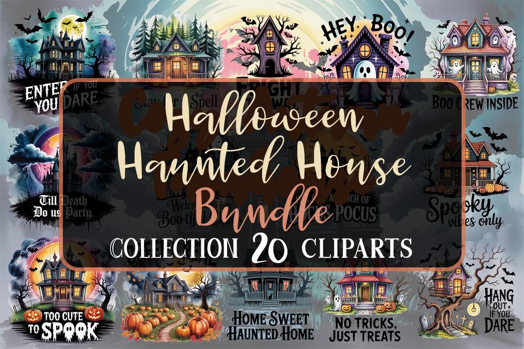 Halloween Haunted House Watercolor Clipart Bundle (PNG) - Etsy