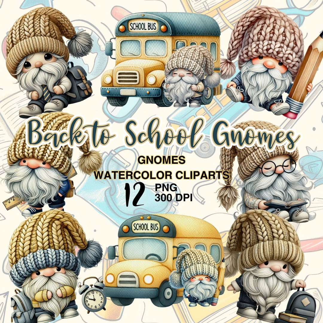 Back to School Gnome Watercolor Clipart Set (PNG) - Etsy