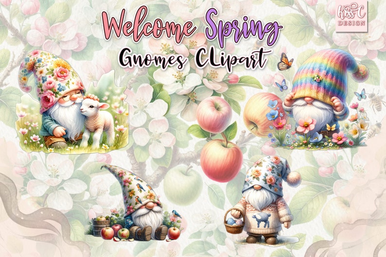Watercolor Spring Gnome Clipart Bundle for Floral Crafts and ...