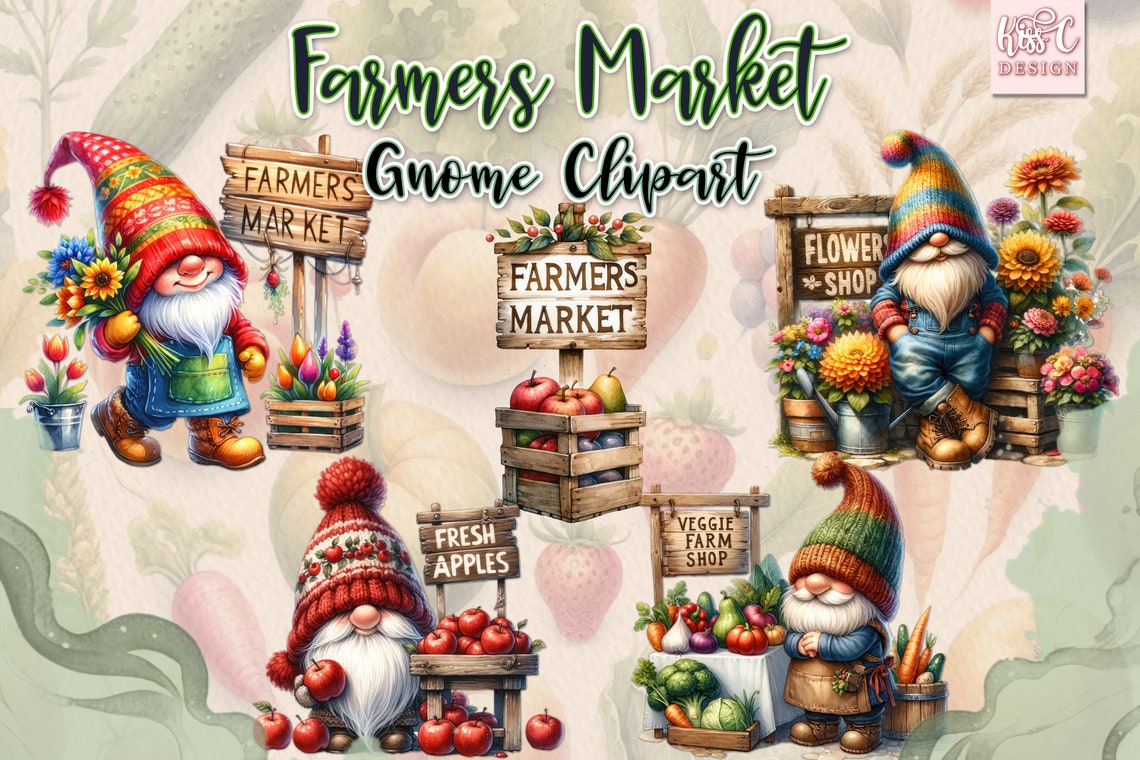 Farmers Market Gnomes Clipart. Spring Season PNG Sublimation Design for ...