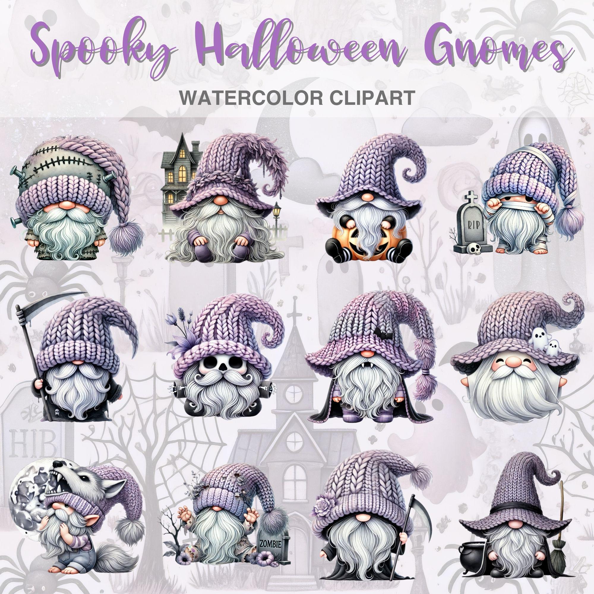Watercolor Spooky Halloween Gnomes Clipart Set. 12 Cute Monster Gnome ...