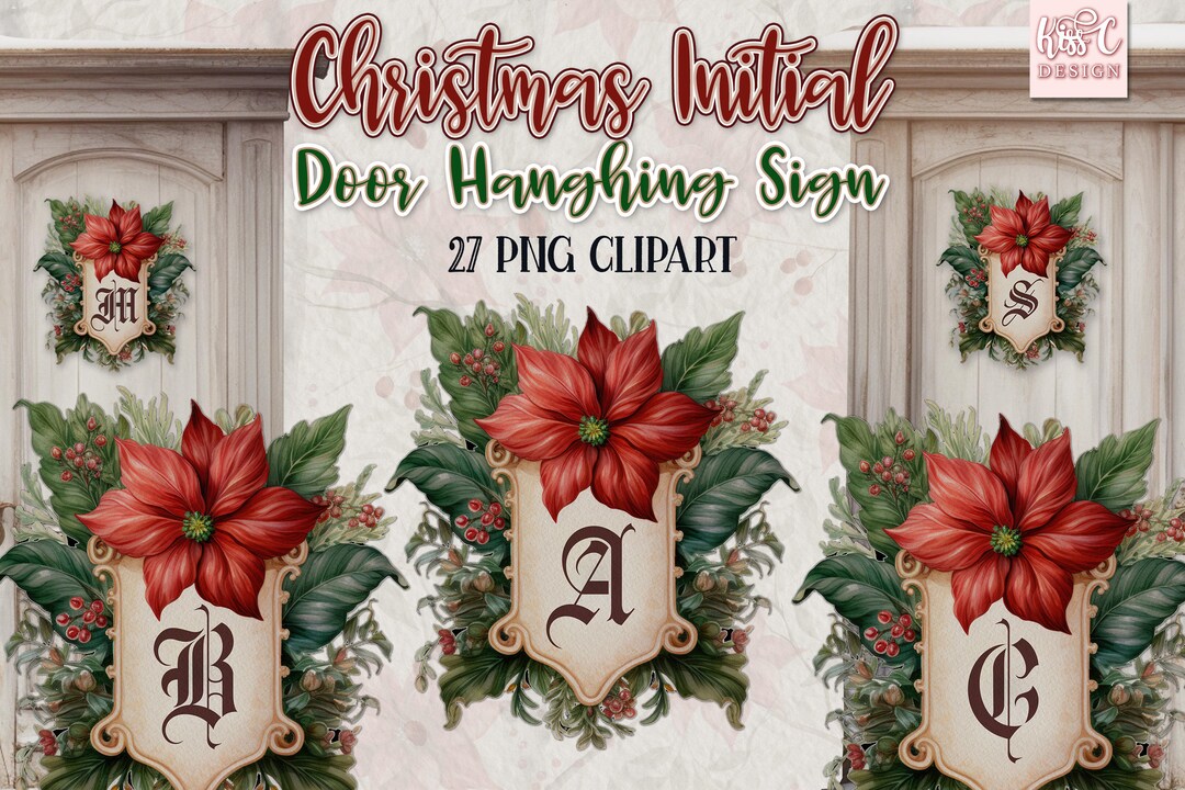 Christmas Initial Capital Letter Door Sign for Christmas Front Door ...