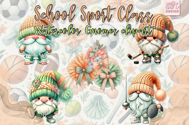 Watercolor Back to School Sporty Gnomes Clipart. 12 Gym Class Gnomes ...