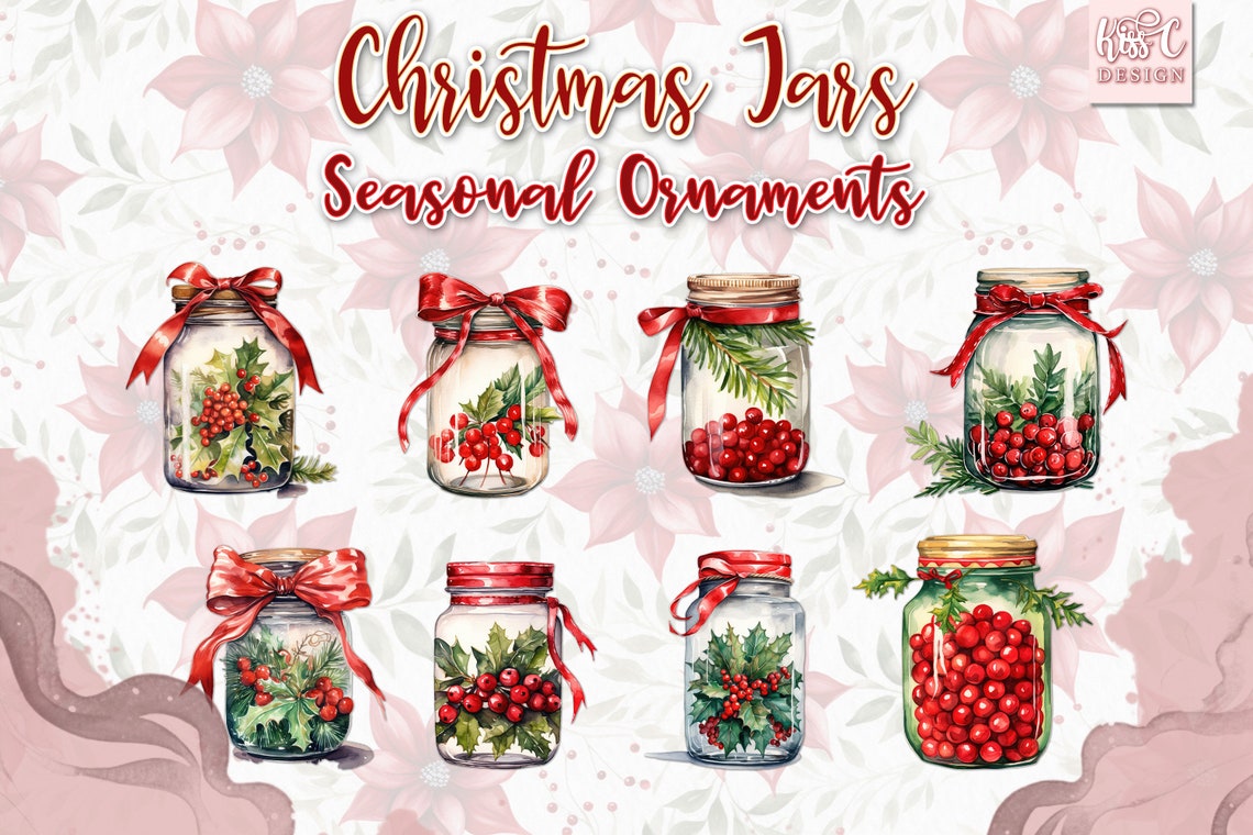 Christmas Jar Watercolor Clipart Collection Cozy Holiday Designs for ...