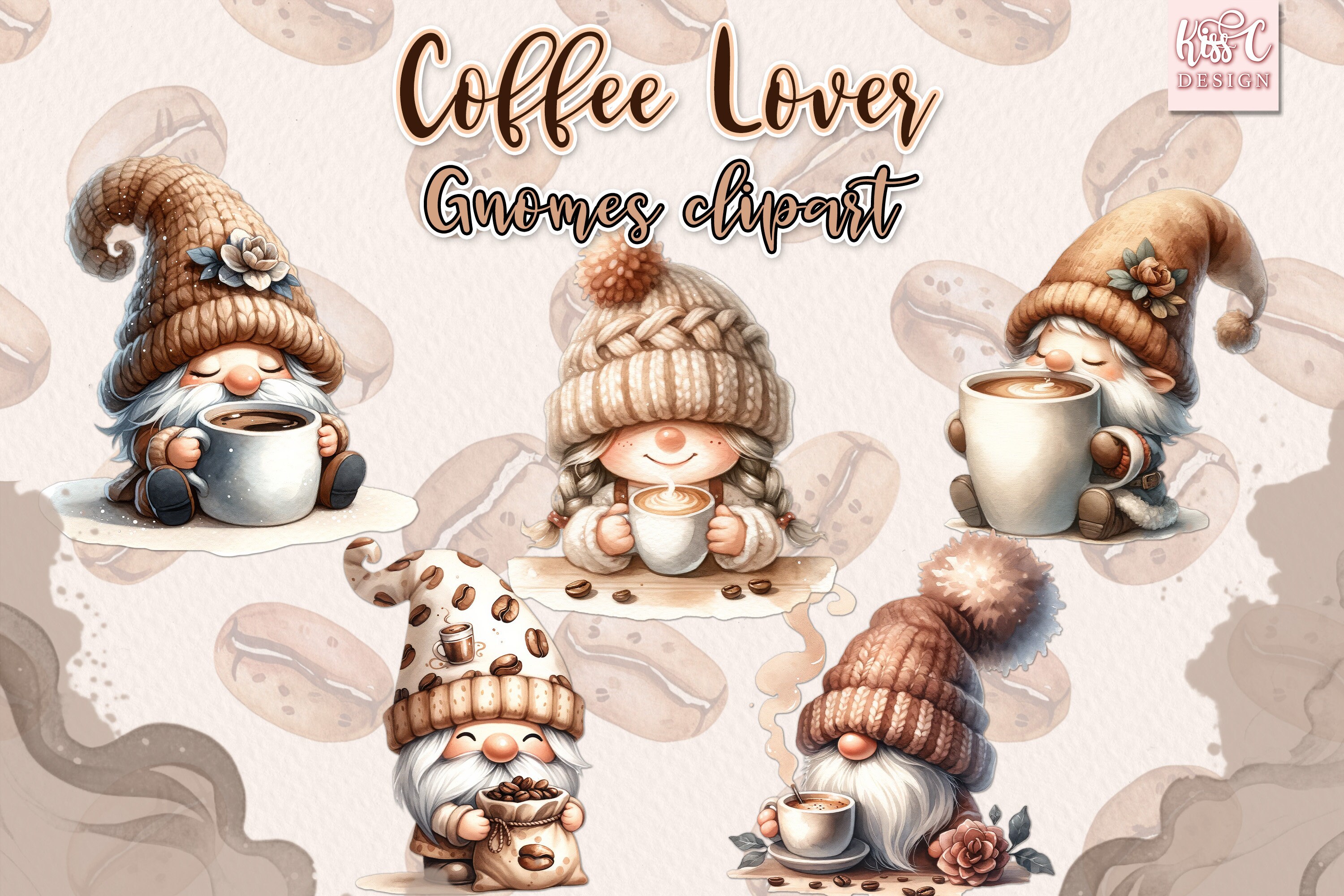 Watercolor Coffee Lover Gnomes Collection. Coffee Gnome PNG Bundle ...