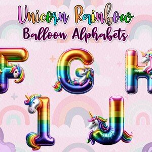 Rainbow Unicorn Balloons Alphabets. A-Z Alphabet PNG Clipart ...