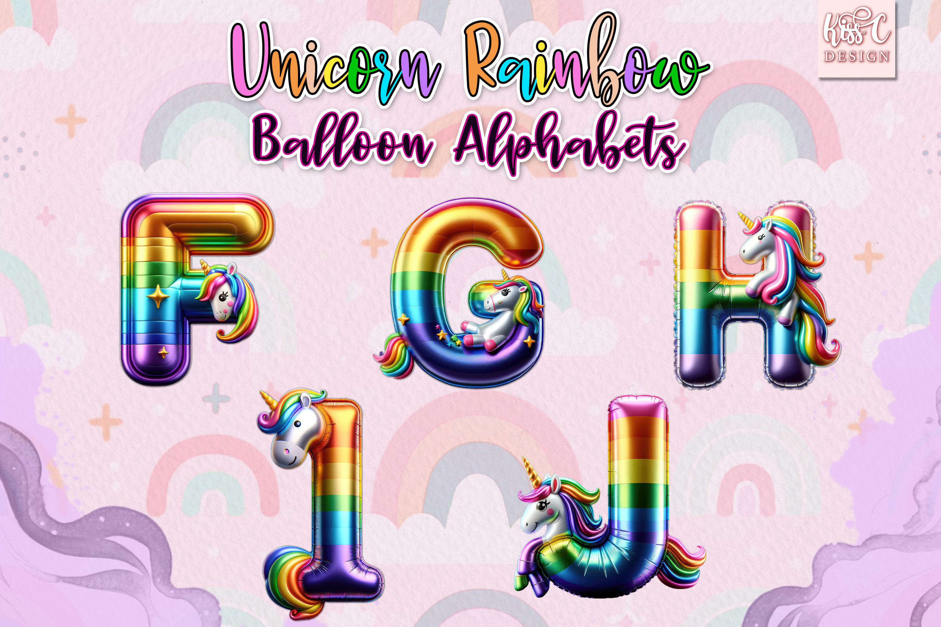 Rainbow Unicorn Balloons Alphabets. A-Z Alphabet PNG Clipart ...
