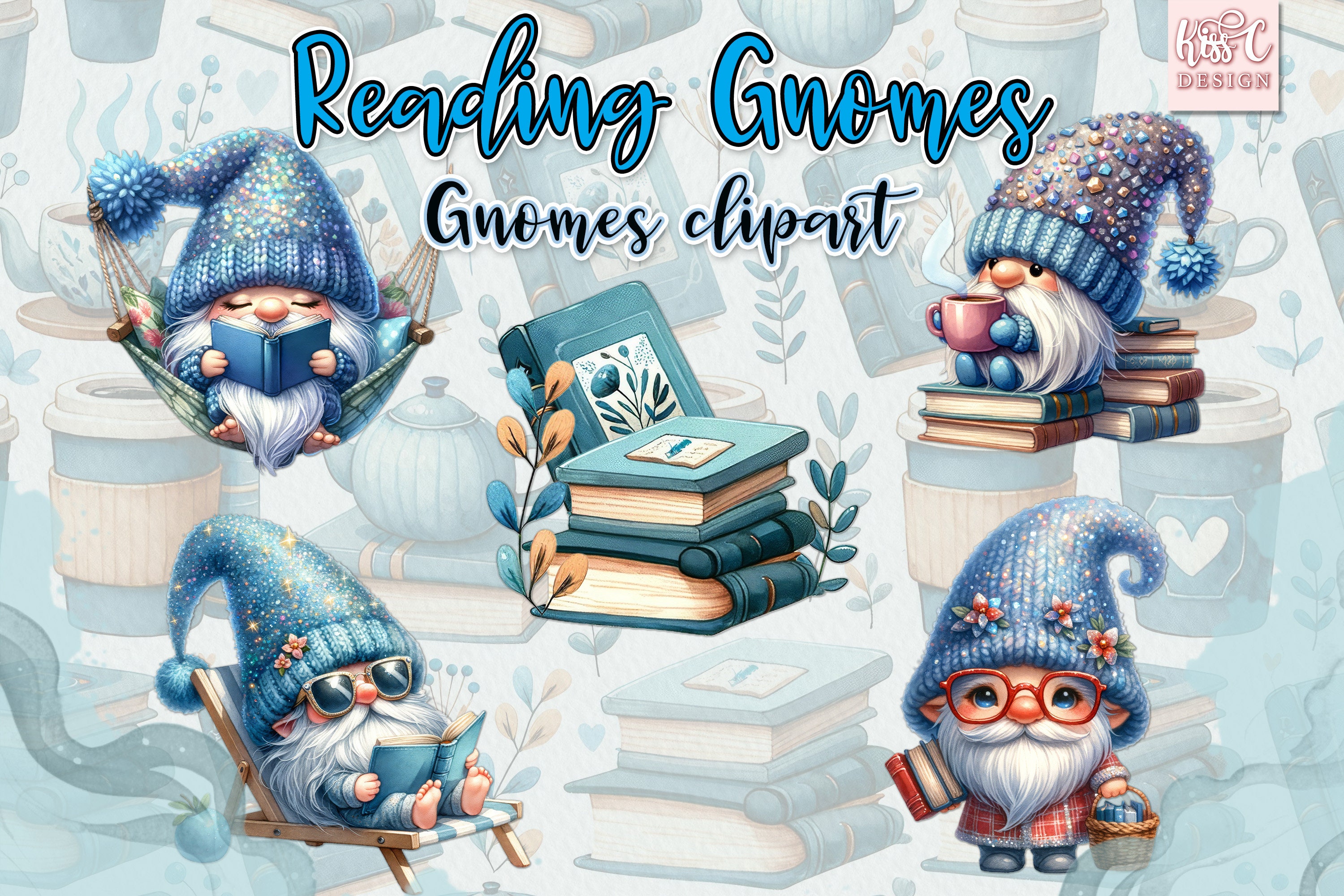 Watercolor Reading Gnomes Clipart. 12 PNG Printable Bookworm Gnomes ...