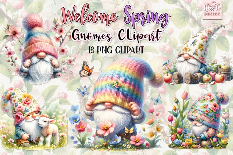 Watercolor Spring Gnomes PNG Clipart. Gnome PNG Bundle. Spring Season ...