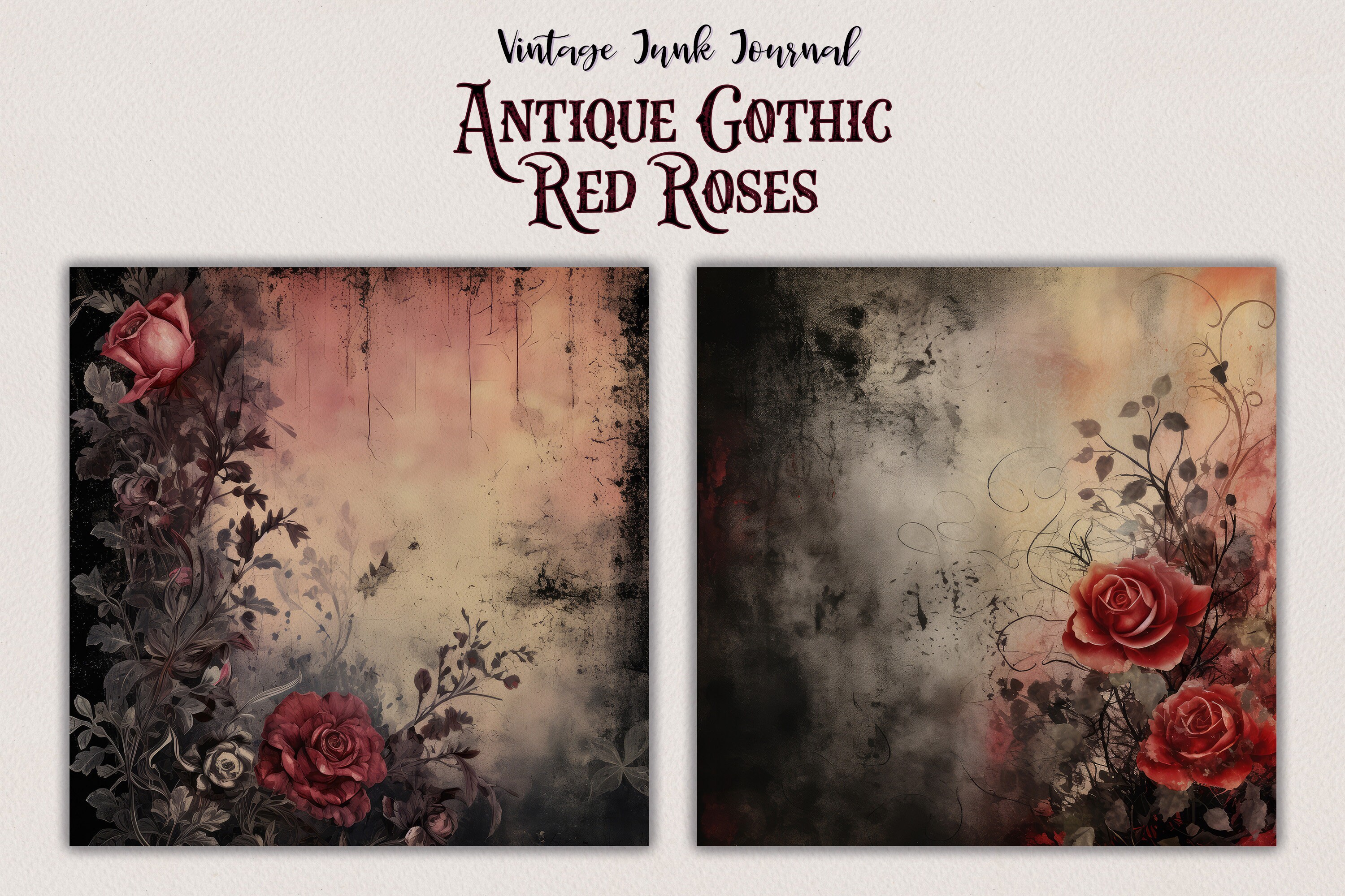 Vintage Gothic Red Roses Digital Papers Dark Antique Junk Journal for ...
