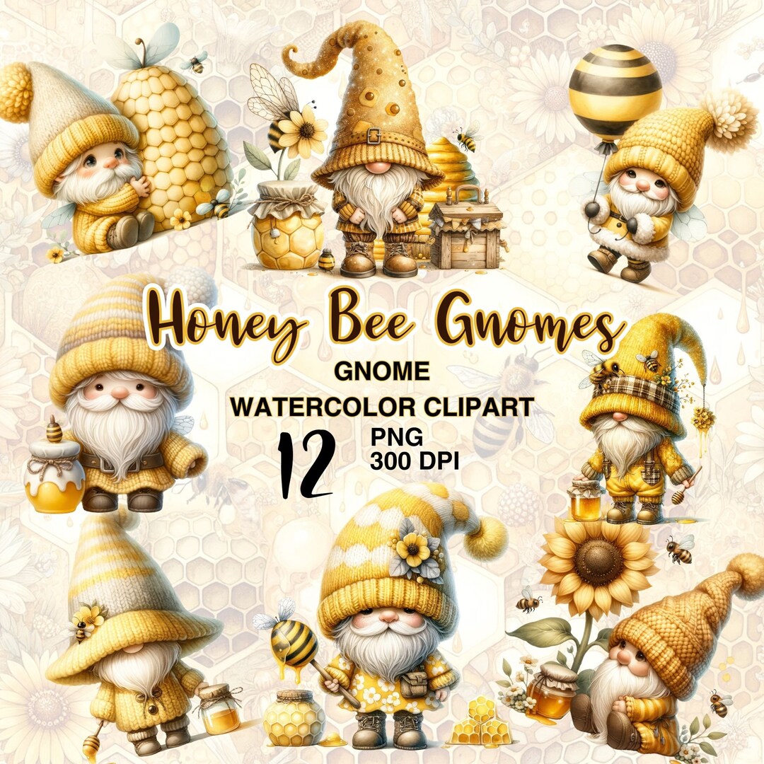 Watercolor Honey Bee Gnomes Clipart. Printable Mexican Gnome ...