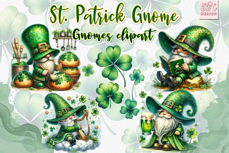 Watercolor St Patricks Day Gnomes PNG. Printable Cute St Patrick Day ...