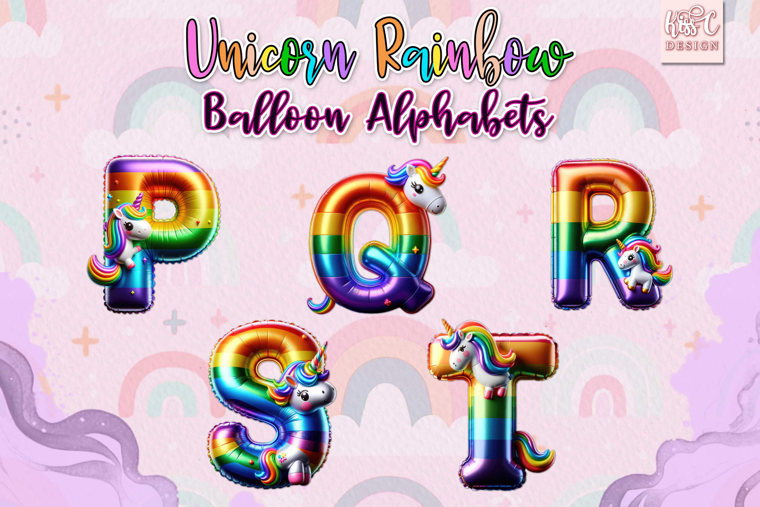 Rainbow Unicorn Balloons Alphabets. A-Z Alphabet PNG Clipart ...