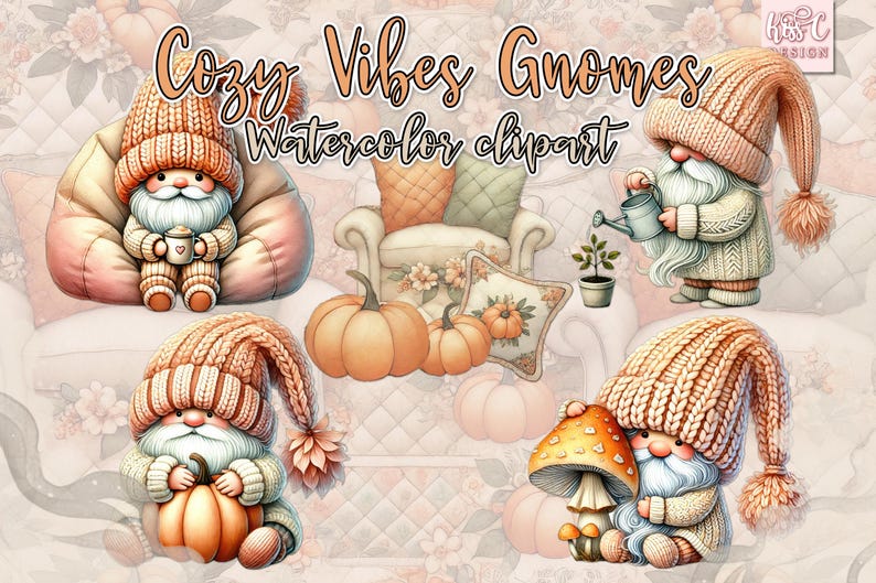 Cozy Vibes Autumn Gnome Watercolor Clipart Collection for Fall Decor ...