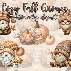 Watercolor Cozy Fall Gnomes Clipart Set. 12 Autumn Pumpkin Gnome ...